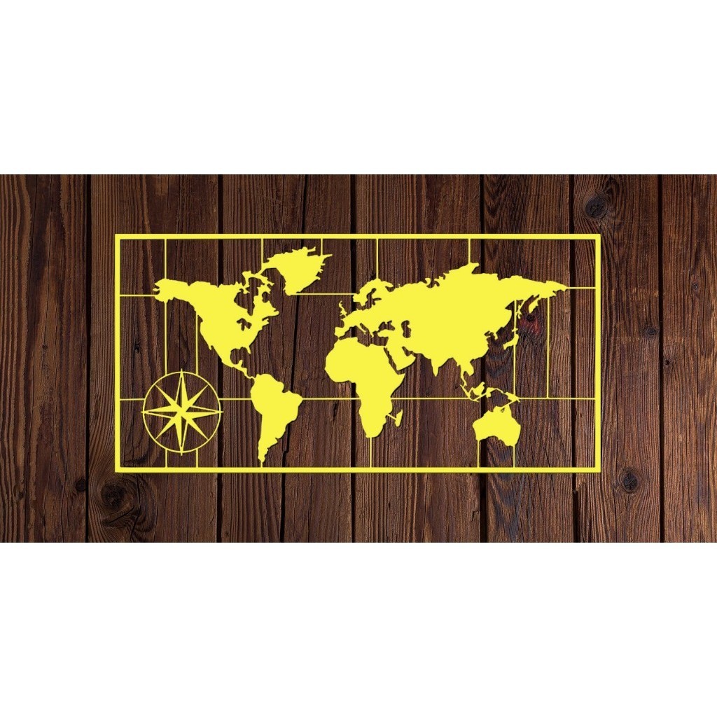 Mapa Mundi Retangular linhas retas MDF Quadro decorativo sala 68x33cm ...