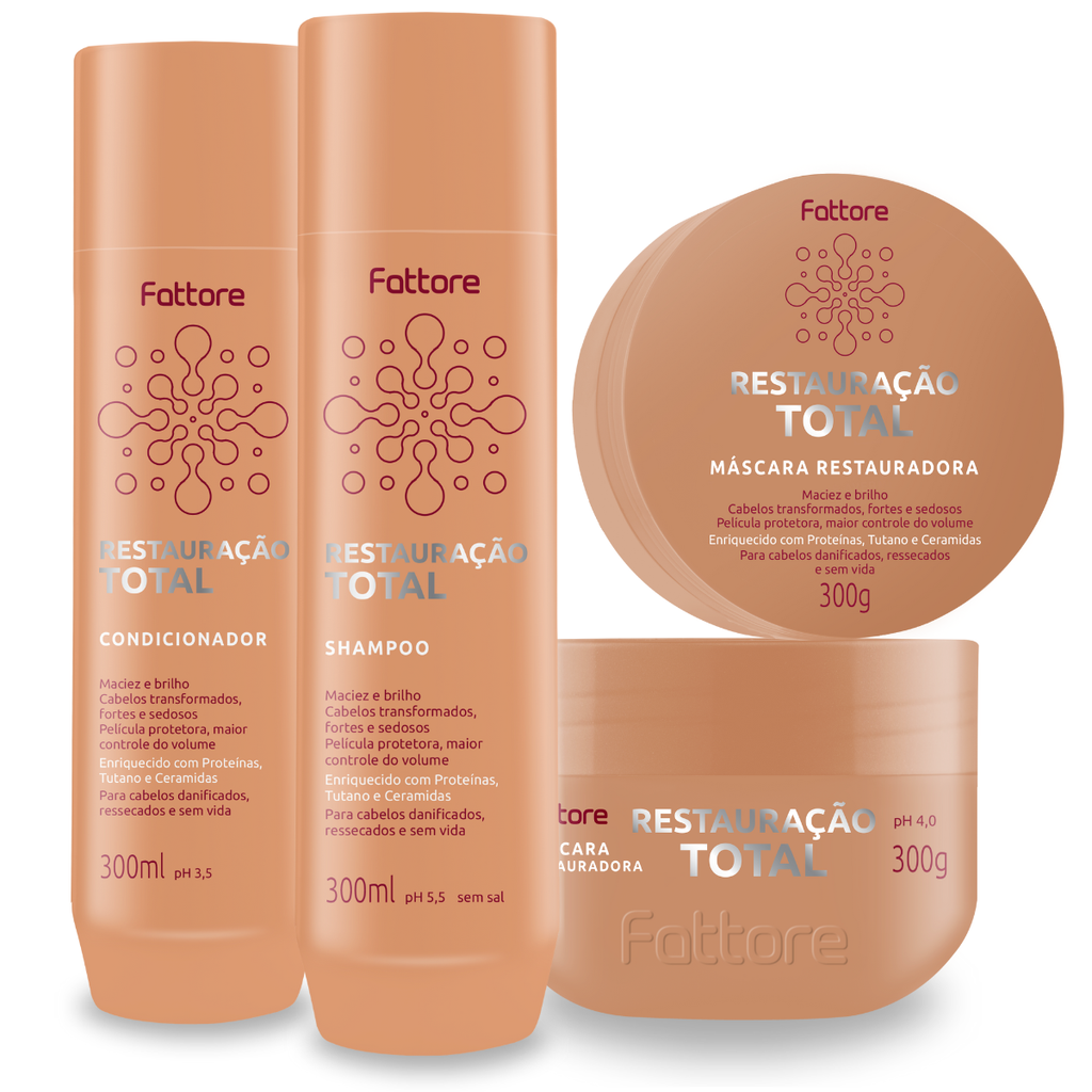 Kit Fattore Restauração Total: Shampoo, Condicionador e Máscara ...