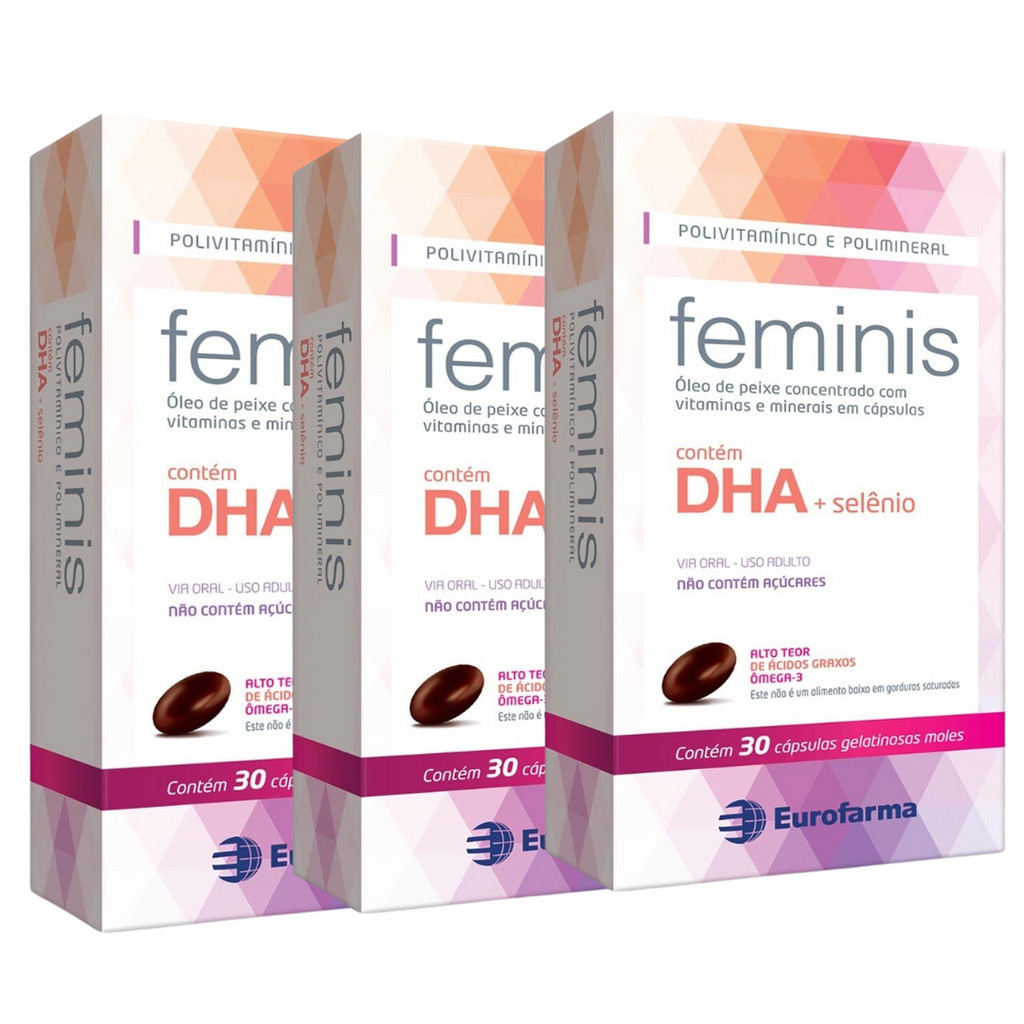 Kit 03 unidades - Polivitamínico Feminis + Ácido Fólico 30 Cápsulas ...