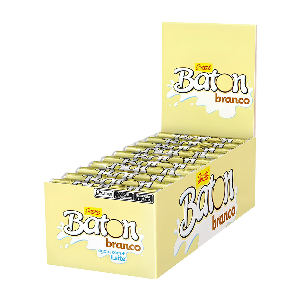 Chocolate Baton Branco Garoto Display com 30Un 16g | Shopee Brasil