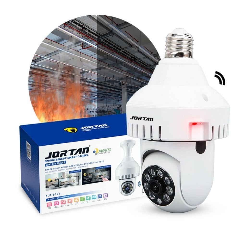 Câmera Segurança Ip Wifi 360 Lâmpada Full HD 1080 Detector Fumaça ...