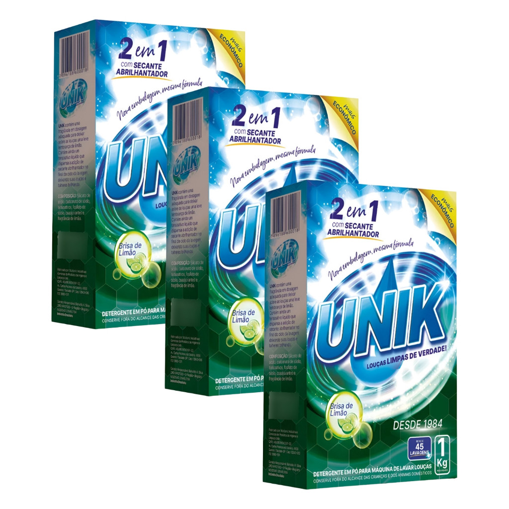 Kit 3 Detergente Unik E Pó Para Lava Louças Caixa 1K Limão | Shopee Brasil