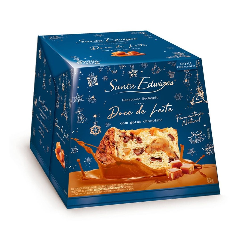 Panettone Gotas Chocolate Doce de Leite Santa Edwiges 500g Panetone ...