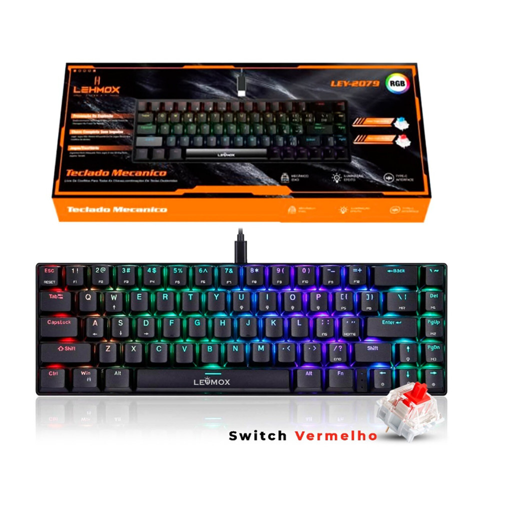 Teclado Mecânico Gamer Switch RED 60% COM LED RGB LEHMOX - LEY-2079 R ...