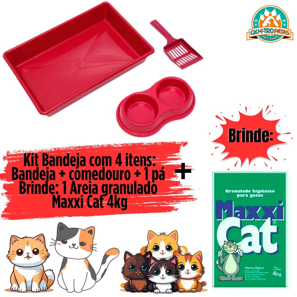 Kit Gato Caixa de areia bandeja 2 comedouro e 1 pá (Brinde: 1 Areia ...