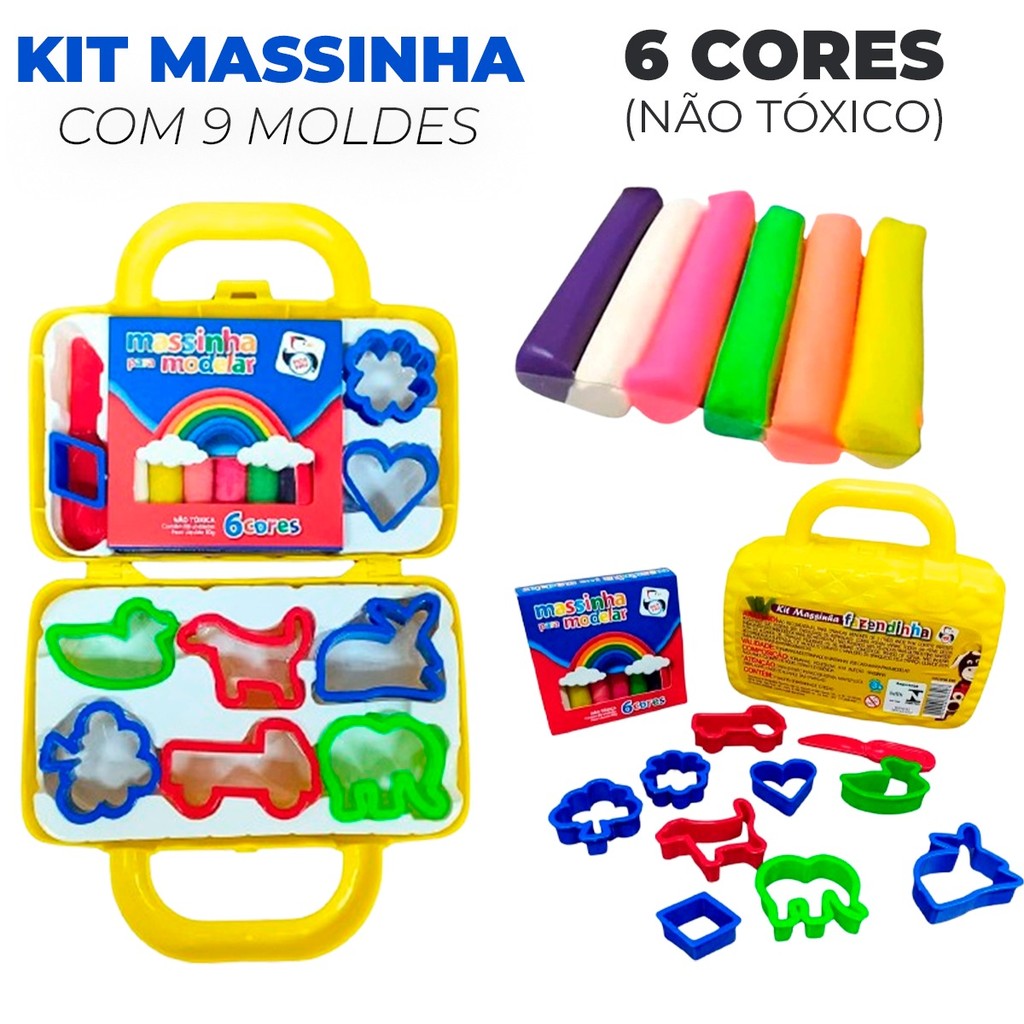 Massa para Modelar Criativa Mao NA Massa Maletinha 9 Moldes e 6 ...