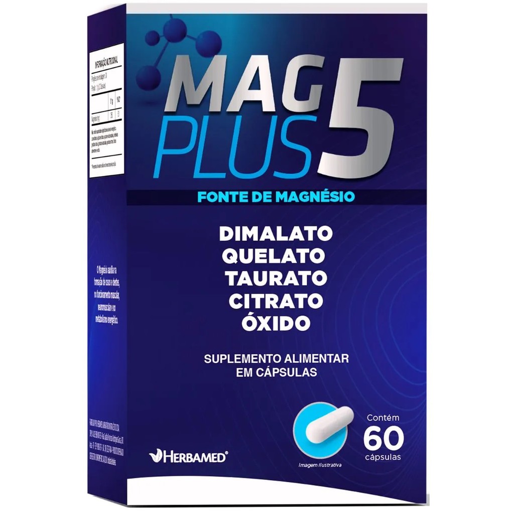 Mag Plus 5 Fonte de Magnésio Suplemento com 60 Capsulas - Herbamed | Shopee Brasil