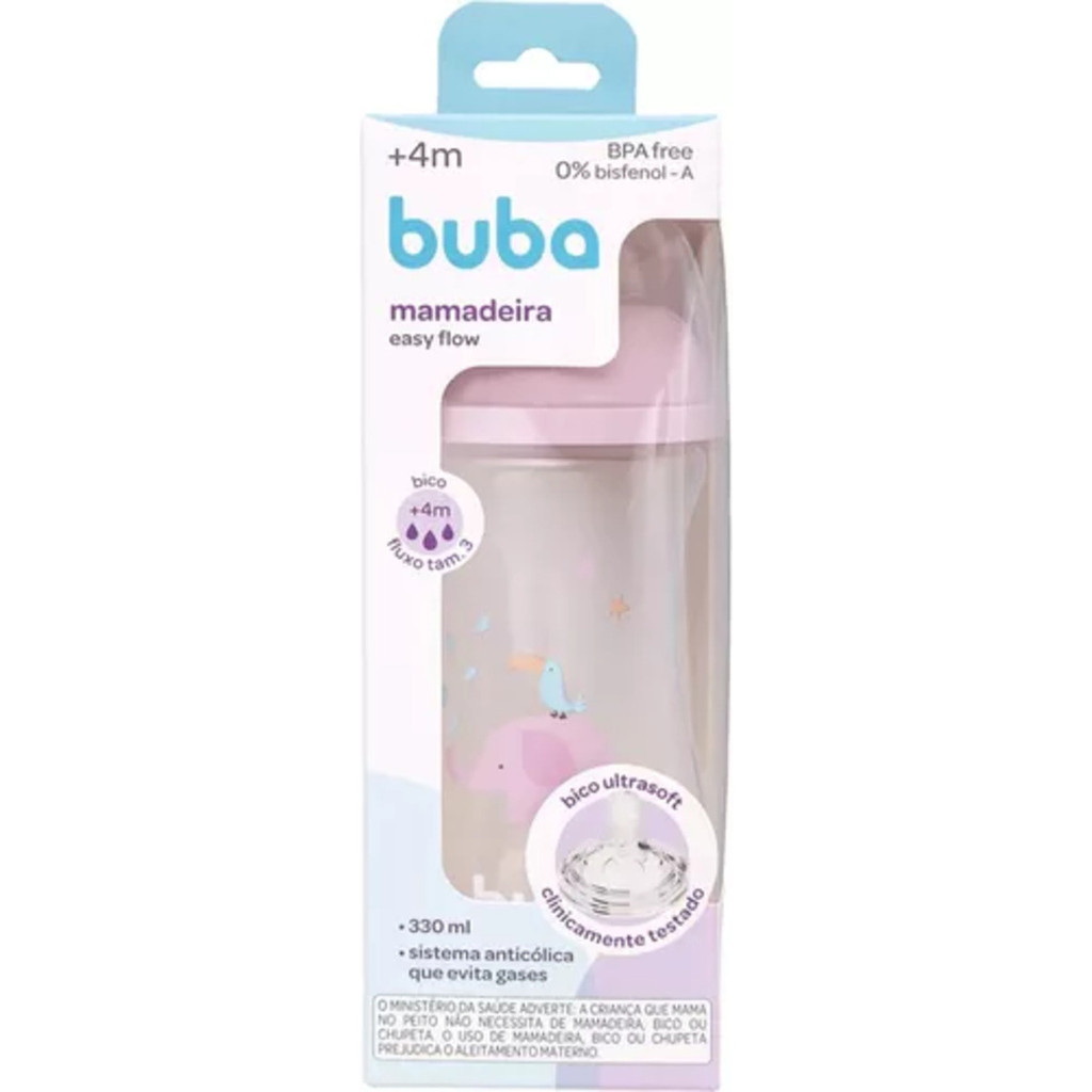 Mamadeira Easy Flow Elefante 330ml Rosa +4m Buba | Shopee Brasil