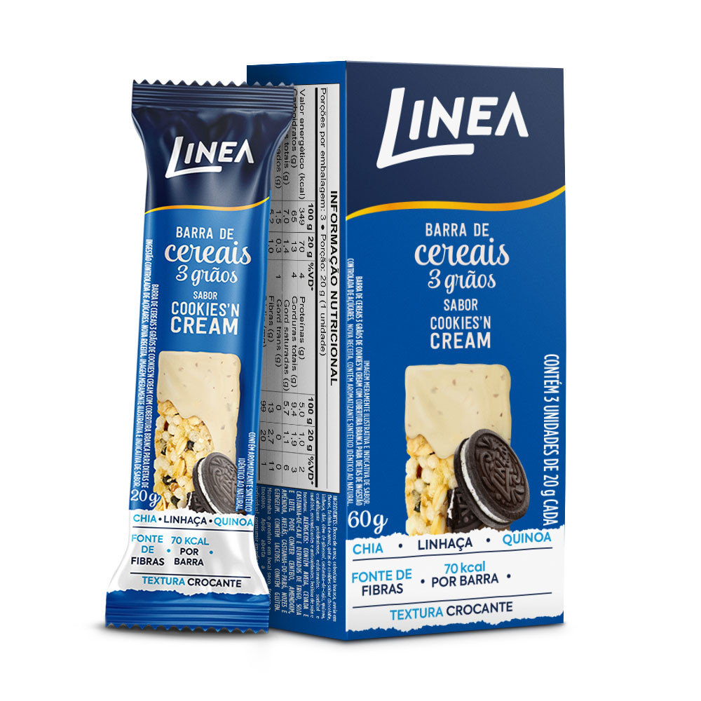 Barra De Cereal 3 Grãos Integrais Linea Sabor Cookies'n Cream - 3 ...