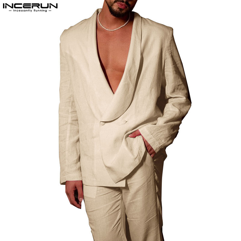 INCERUN Masculino Vintage Manga Longa Moda Transparente Ternos De Duas ...