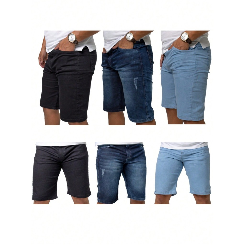 Kit Bermuda Jeans Masculina Com Lycra Stretch Super Conforto - Presente ...