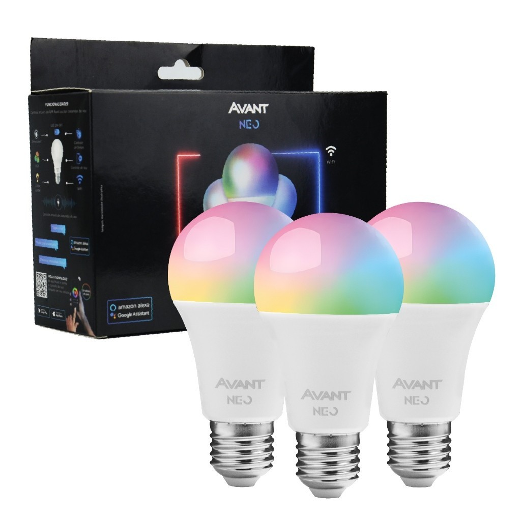 Kit 3 Lampada Pera Led Inteligente Smart 10W RGB Wi-Fi Alexa Echo Google Home - NEO AVANT ...