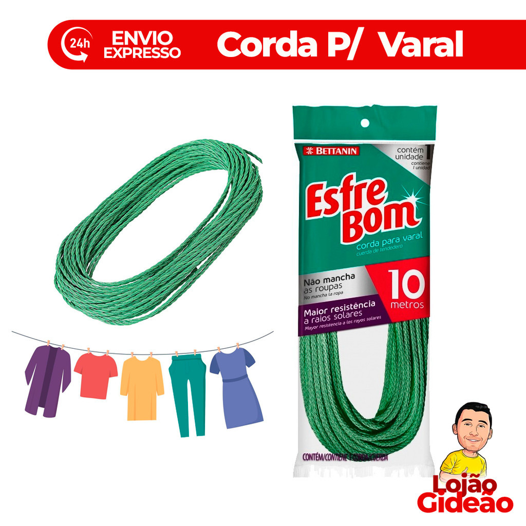 Corda Para Varal 10 metros Resistente Reforçado Nylon Trançado Varal de ...