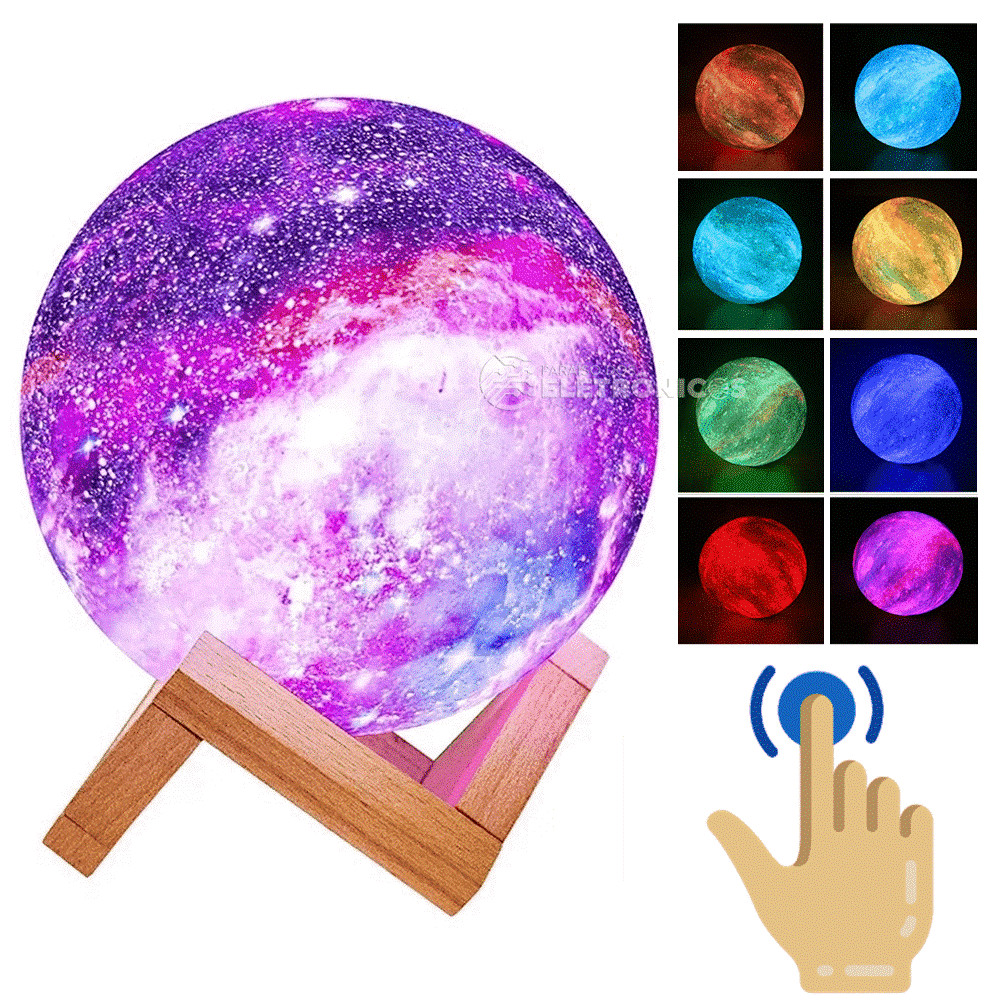 Luminária 3D Lua Cheia Abajur LED Decoração USB RGB Mistura de Cores ...