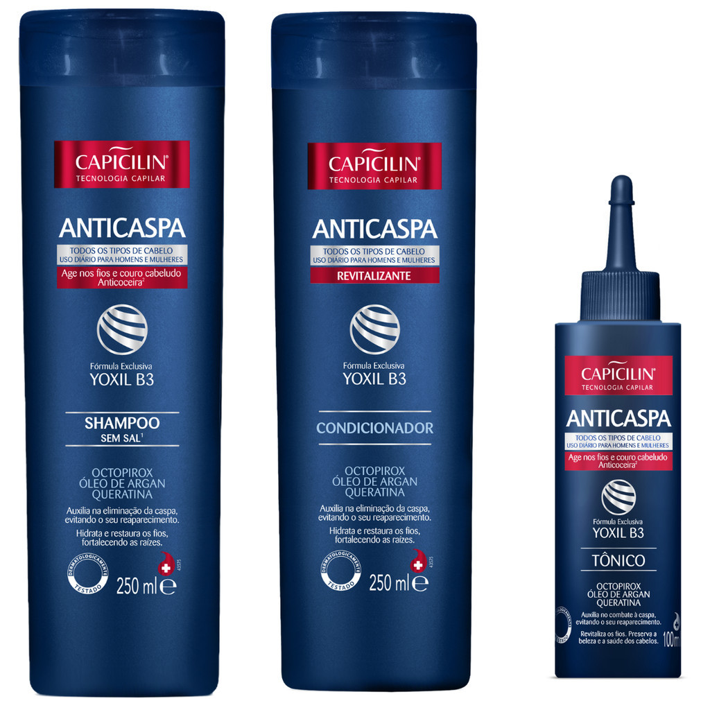Kit Anticaspa Capicilin: Shampoo, Condicionador e Tônico para Controle ...
