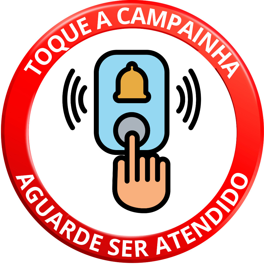 ADESIVO PLACA AVISO SINALIZAÇÃO ATENÇÃO TOQUE A CAMPAINHA E AGUARDE ...