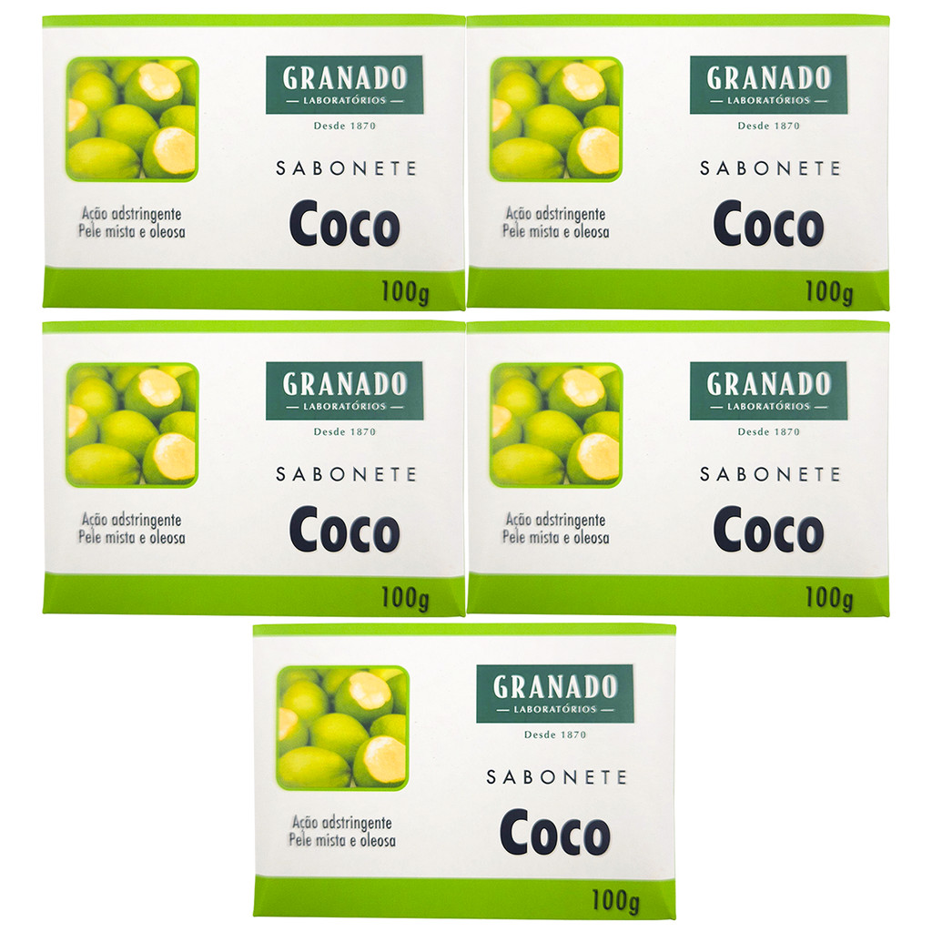 Kit 5 Sabonetes Barra Granado Coco Pele Mista e Oleosa 100g | Shopee Brasil