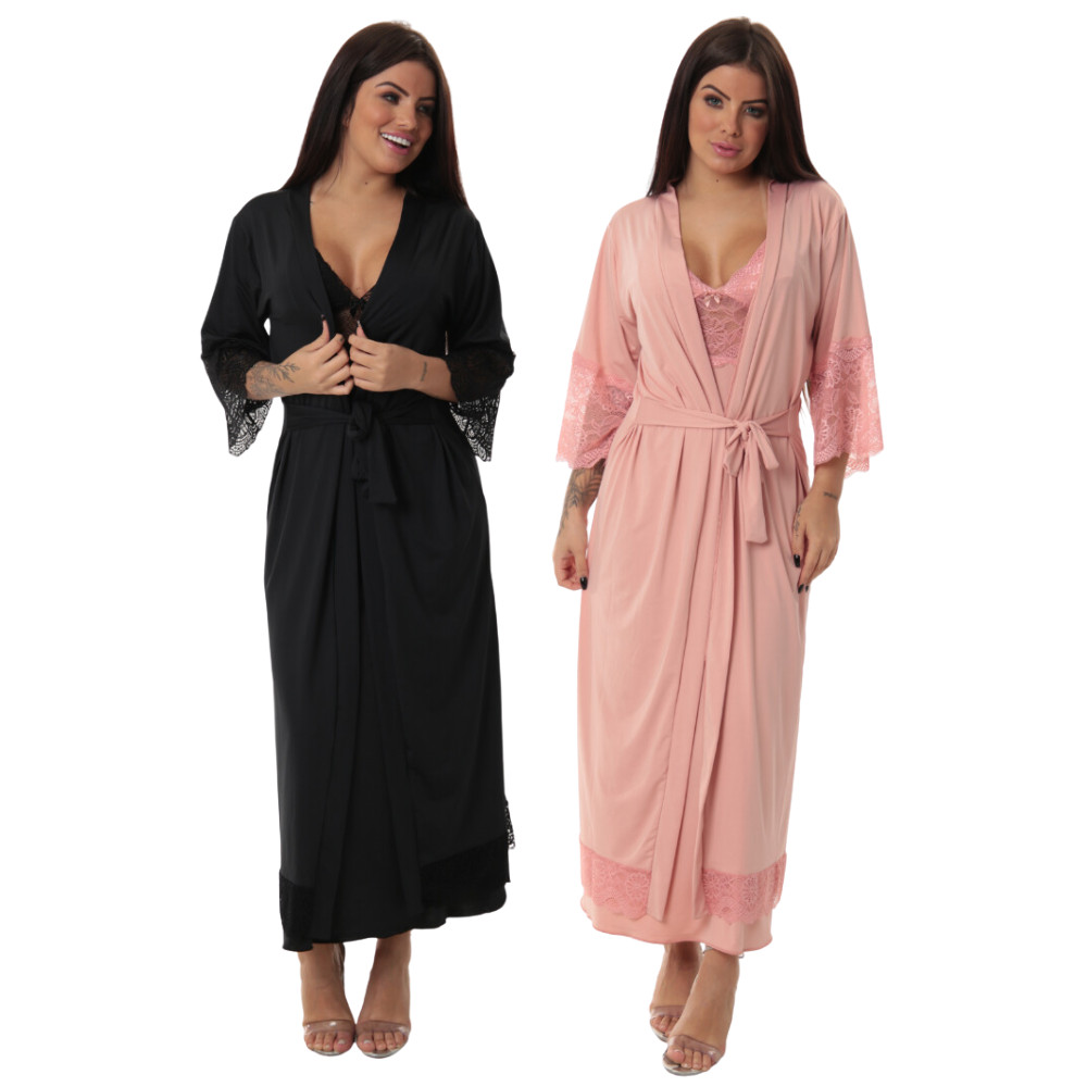 KIT 2 ROBE NOIVA FEMININO ROUPÃO DE RENDA LUXO HOBE | Shopee Brasil