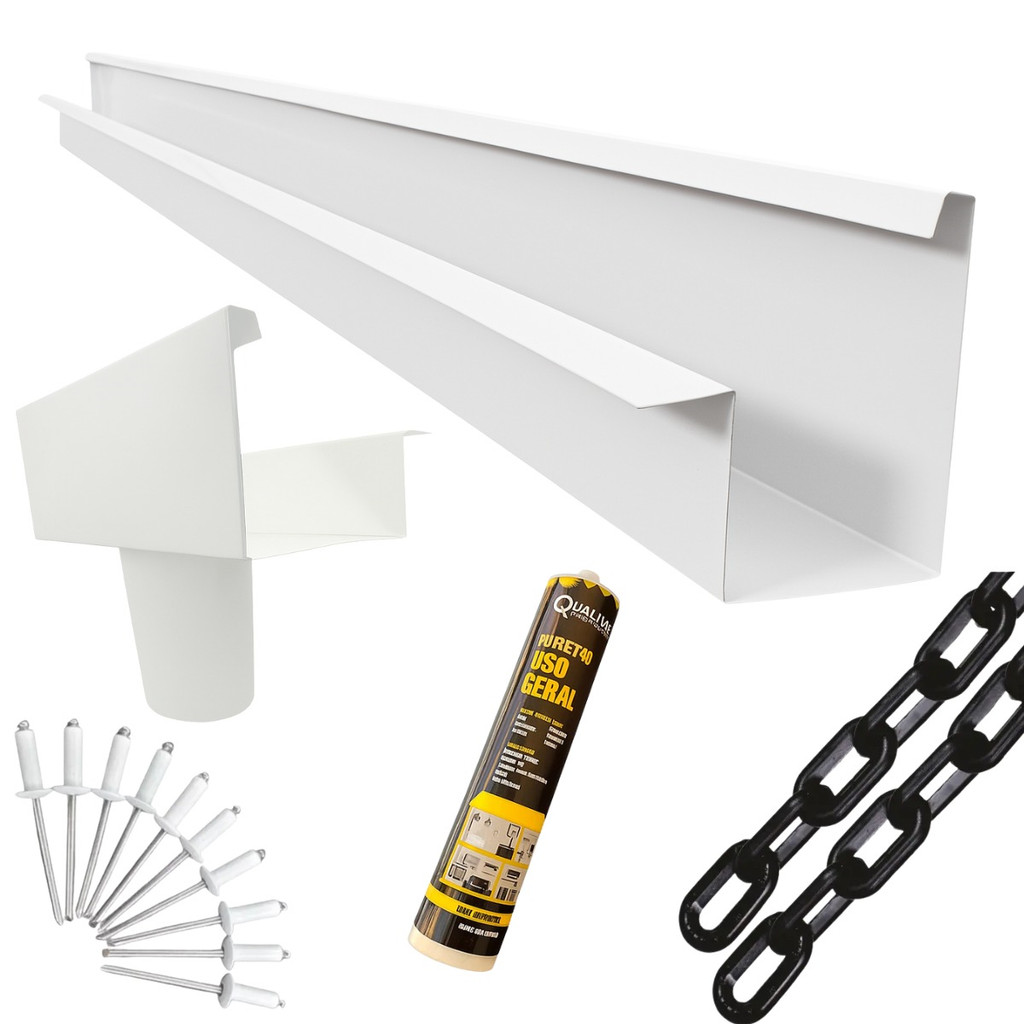 Kit Calha em U Branca p/ Pergolado c/ Bico, Tampas, PU40, Rebites e ...