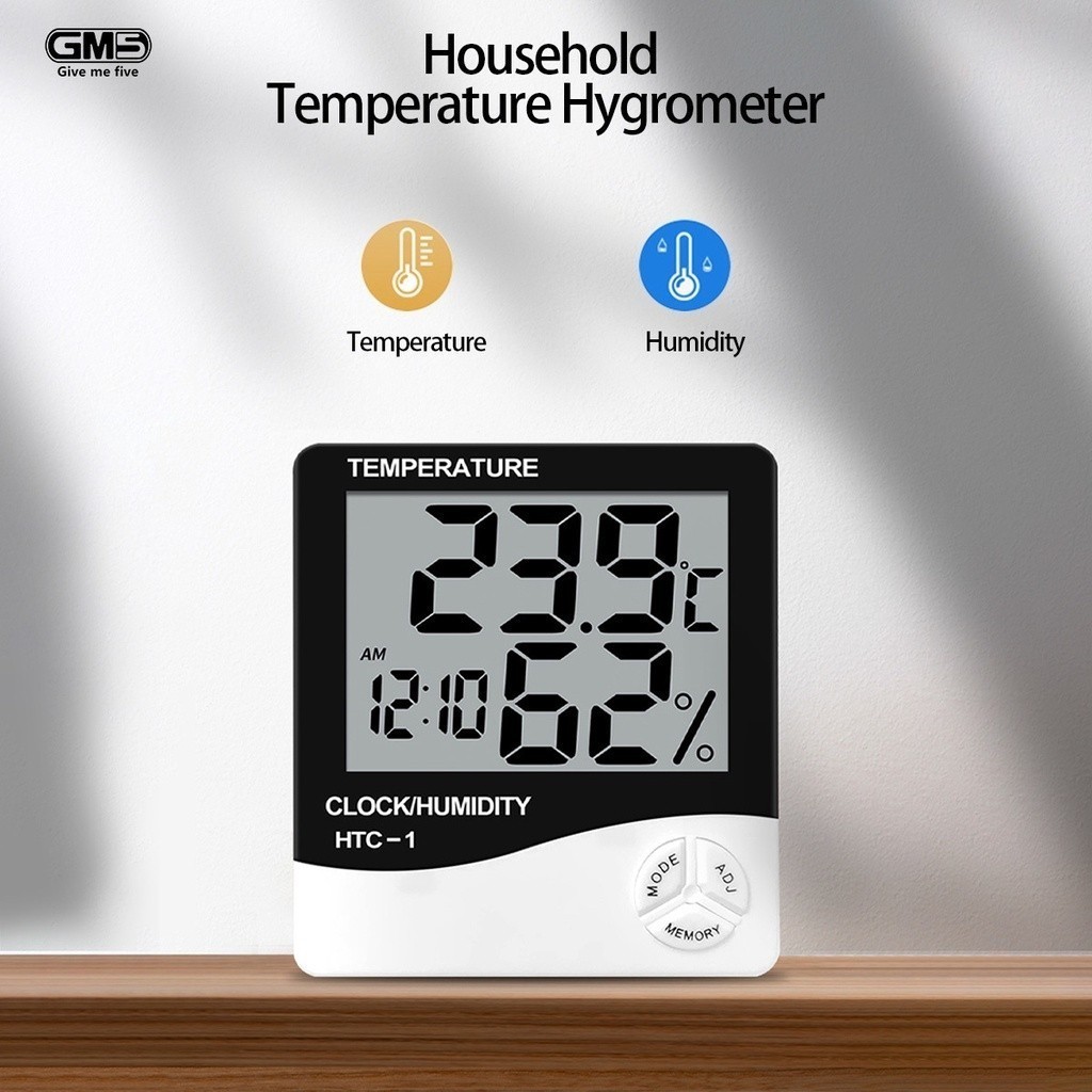 LCD Digital Medidor De Temperatura E Umidade Higrômetro Interior E Exterior Com Relógio | Shopee ...