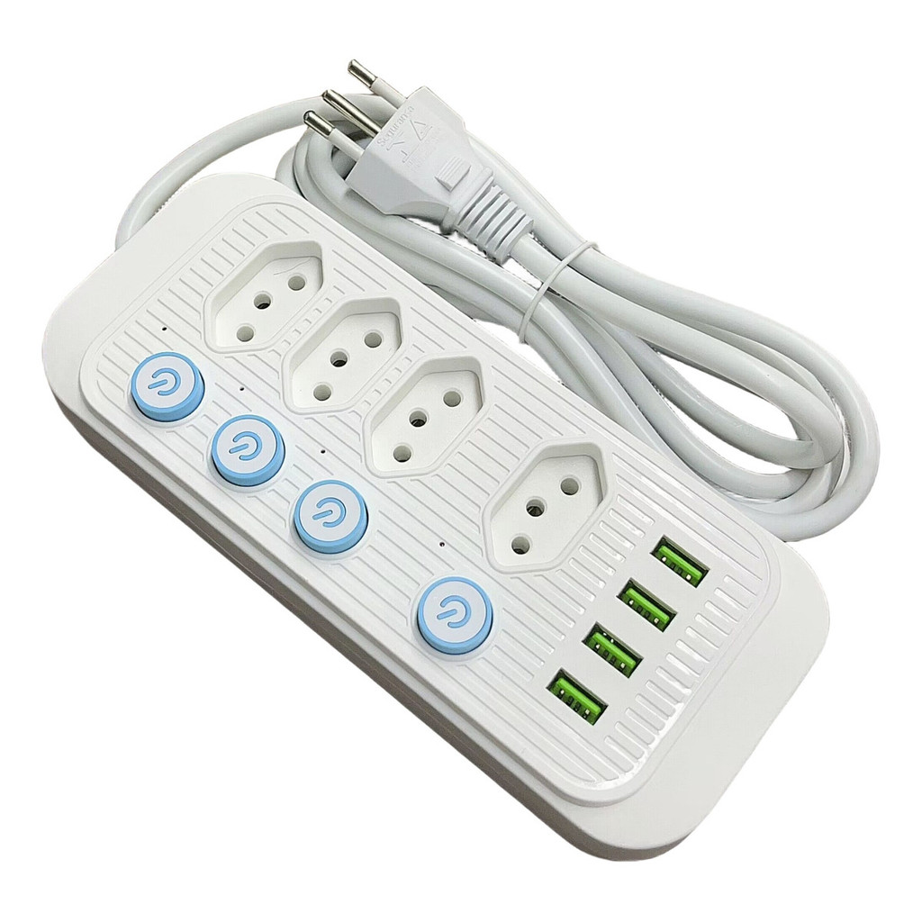 Tomada com 4 Saídas, 4 Entradas USB e Botões de Controle - Potência e ...