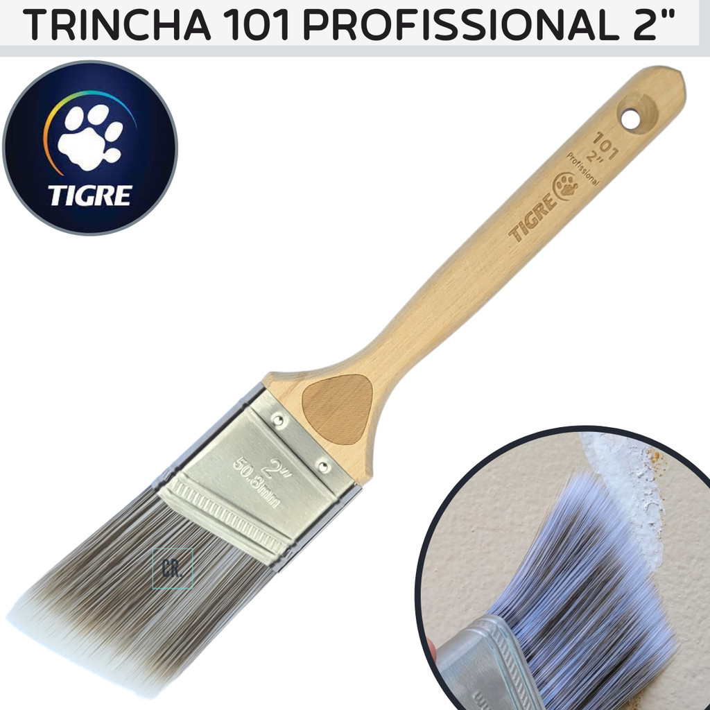 Pincel Trincha Angular Profissional Tigre 2" Kit 18unPara Recorte de ...