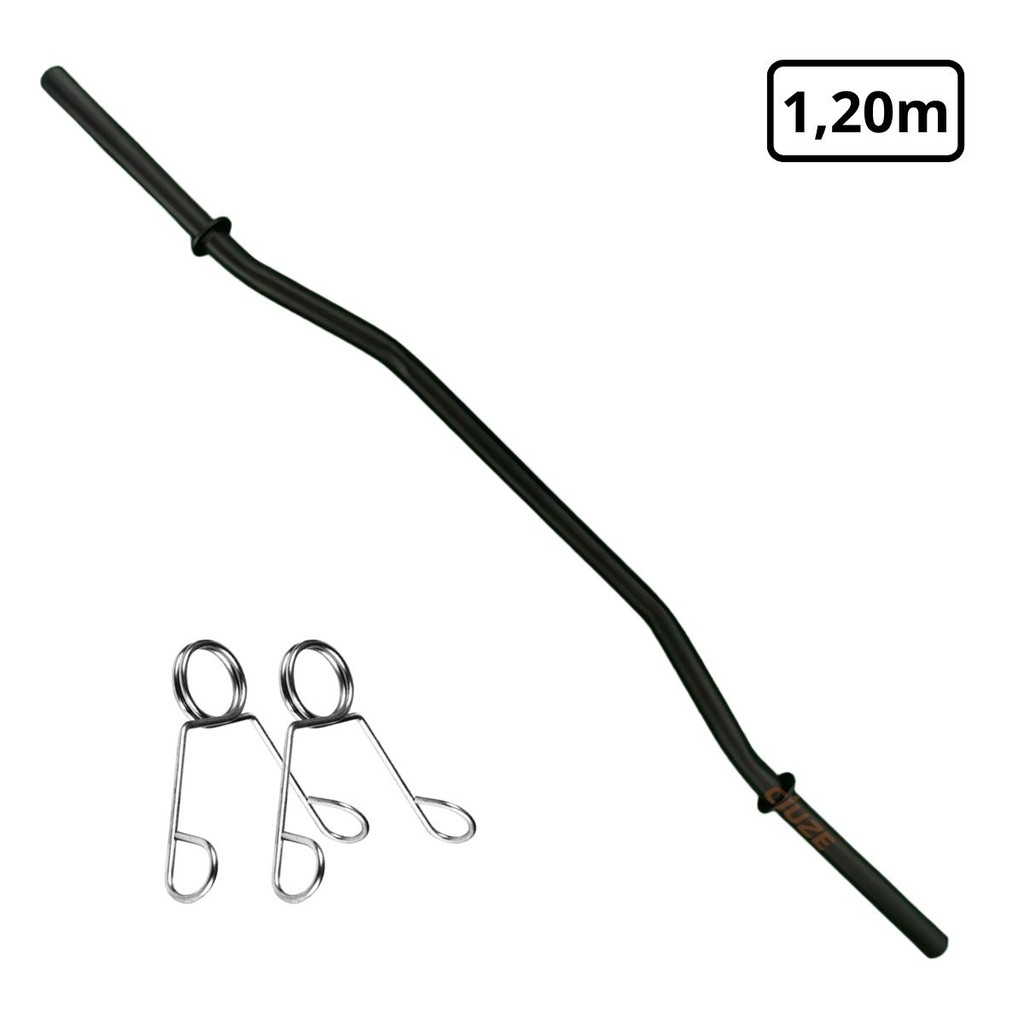 Barra W de Academia Oca 1.20m Preta e Presilhas Treino Scott Musculação ...