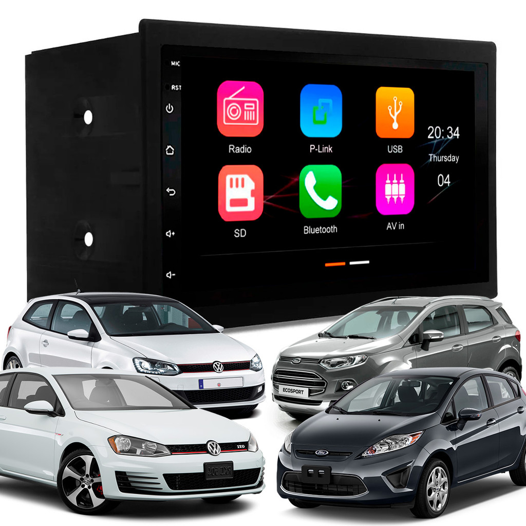 Central Multimídia 7" MP5/BT CarPlay Android + Moldura Preta Golf Polo SpaceFox Fiesta Ecosport ...
