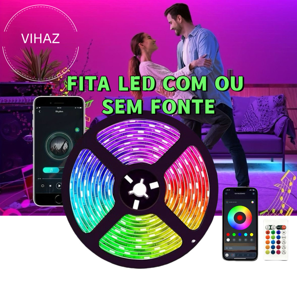 Fita LED 5m com 300 LEDs: Gradiente, À Prova d'Água, Decoração para ...