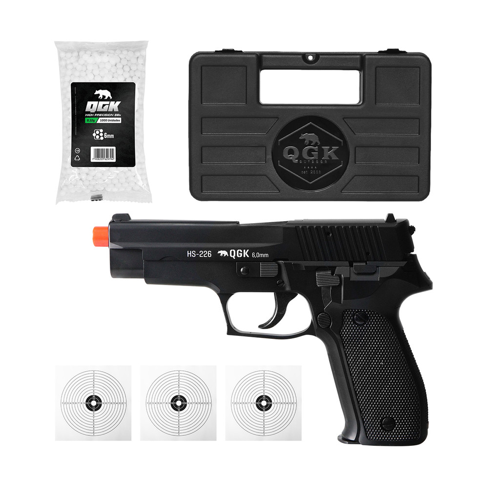 PISTOLA DE AIRSOFT SPRING HS-226 6MM-QGK+MALETA+BBS+ALVO | Shopee Brasil