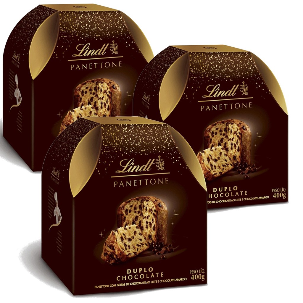 Panetone LINDT Duplo Chocolate 400g (3 unidades) | Shopee Brasil