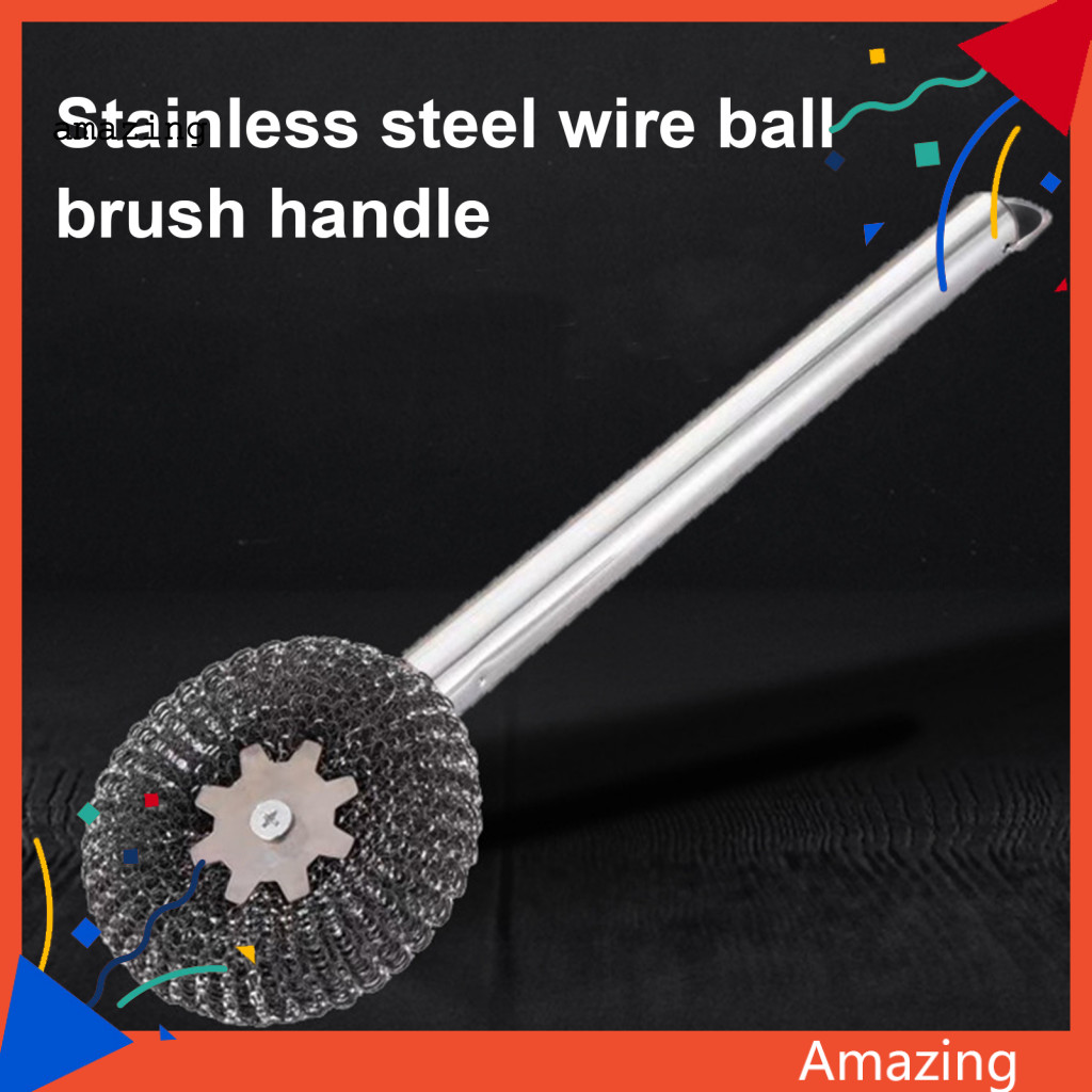 Stainless Steel Scrubber Braided Mesh Cleaning Brush Long Handle Wire ...