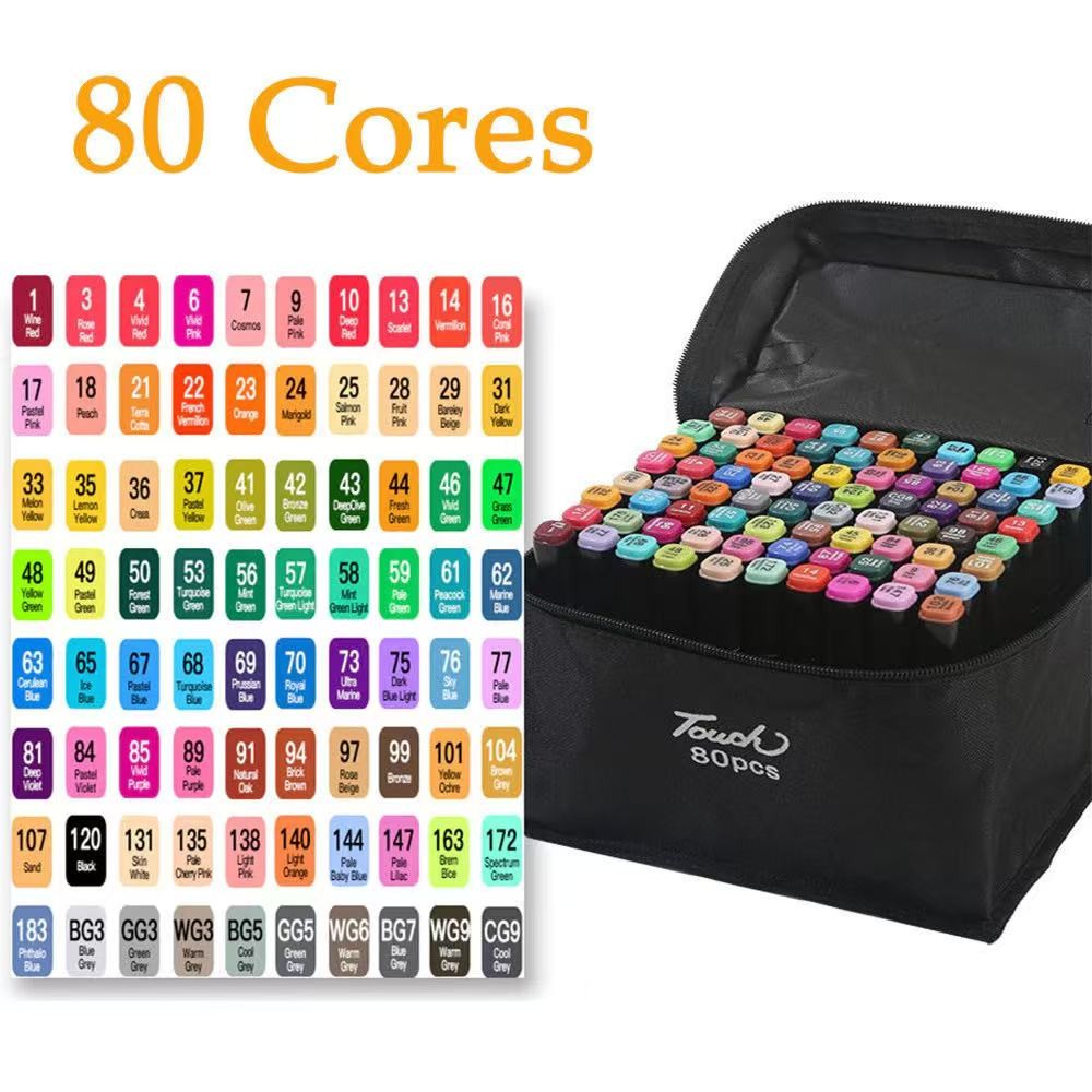 Kit Completo Marcadores 6/12/24/36/48/60/80 Cores + Caderno de Desenho ...