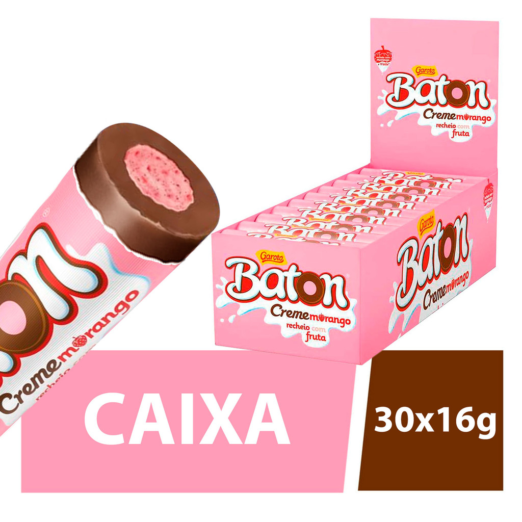 Chocolate Baton Creme de Morango Garoto Caixa com 30 Unidades de 16g ...
