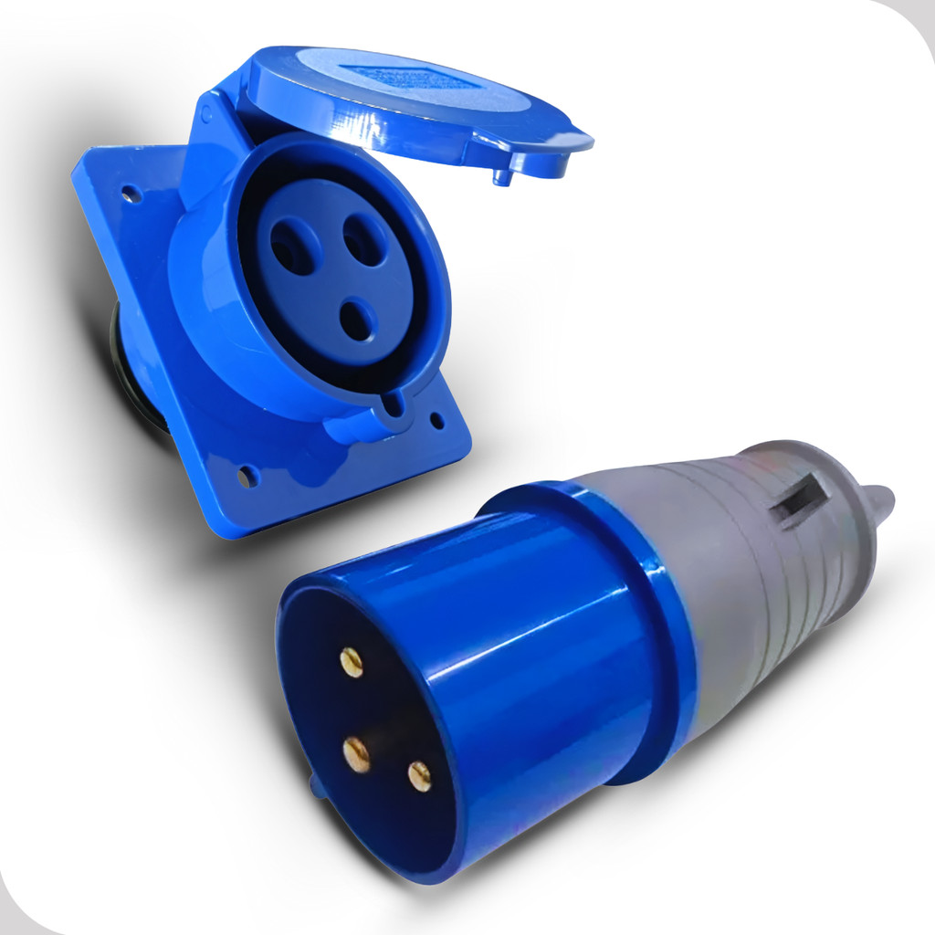 Kit Plugue e Tomada Industrial 32A 2P+T 220V IP44 Azul | Shopee Brasil
