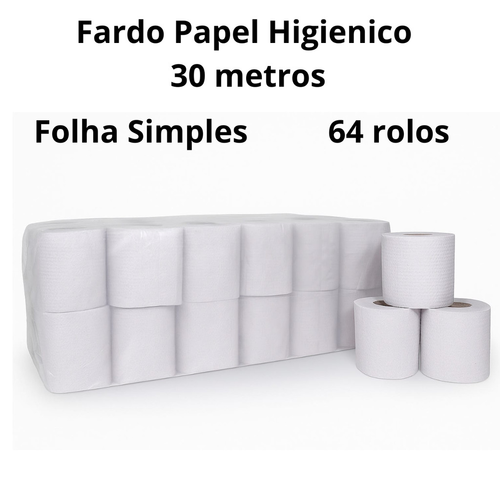 Fardo 64 Rolos de Papel Higiênico 30 metros Rolinho Branco | Shopee Brasil