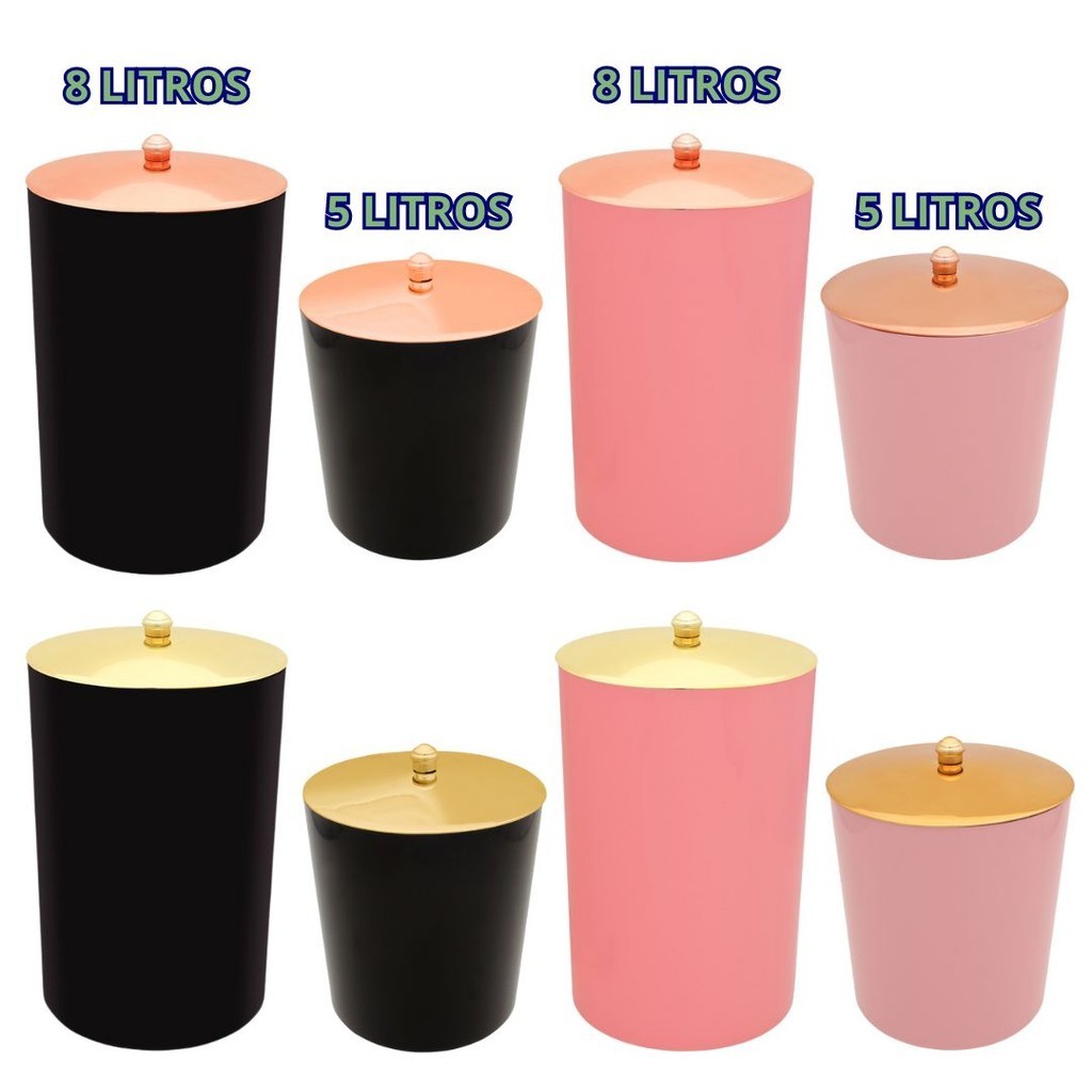 Lixeira Banheiro Cozinha 5 litrose 8 litros-Cor Preta-Cor Rosa | Shopee ...