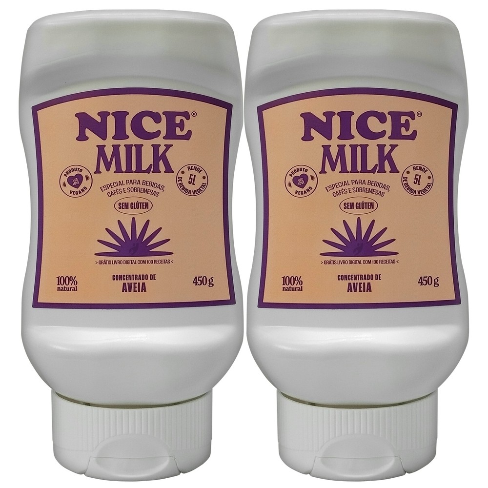 Kit 2 Nice Milk Leite Vegetal de Aveia Concentrado Sem Glúten 450g Rende 5L | Shopee Brasil
