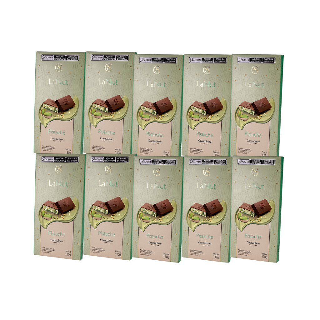 Kit 10 Tablete Lanut Chocolate Pistache Cacau Show 130g Barrinha ...