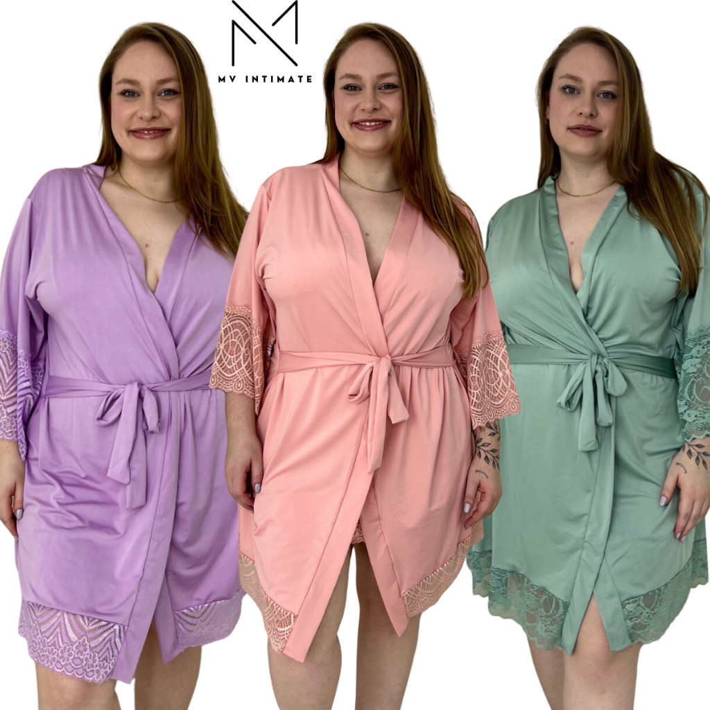 Robe Hobby PLUS SIZE Roupão Feminino Noiva Renda Luxo 301 | Shopee Brasil