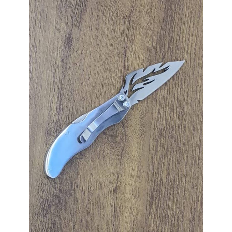 Canivete de Bolso Aço Inox 420 Cromado com Trava Presilha Folha ...