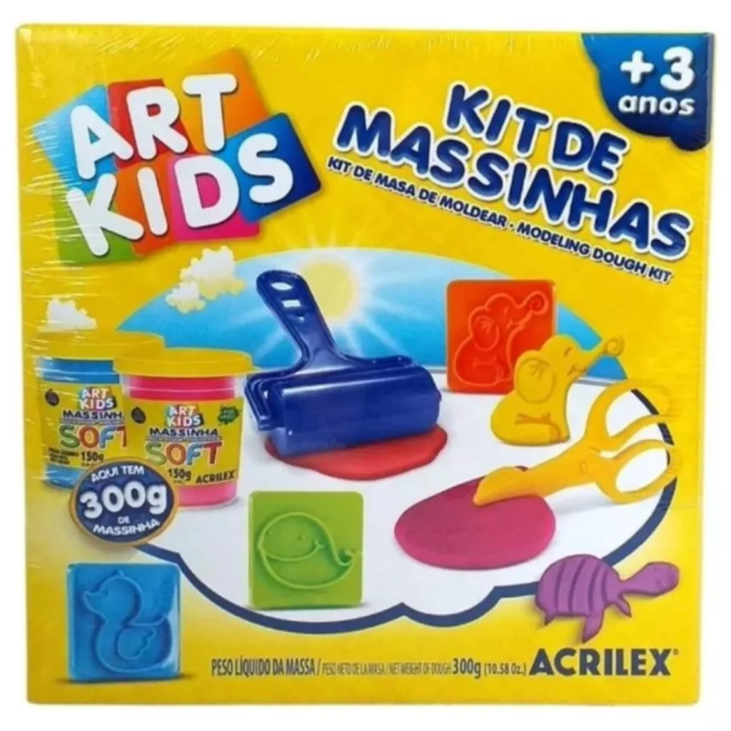 Kit De Massinhas Art Kids Acrilex 300g Moldes Rolo E Tesoura | Shopee ...