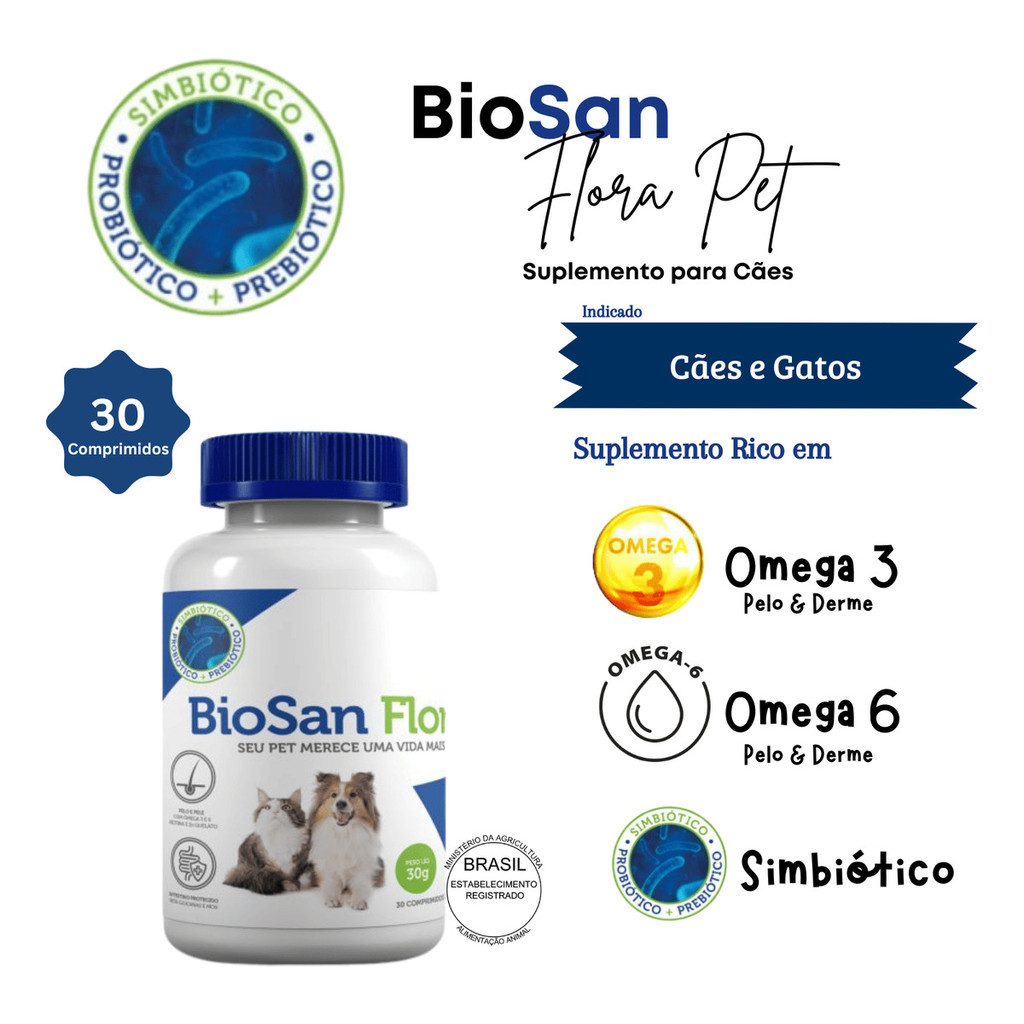 Biosan Flora Pet Suplemento Vitaminico Simbiotico 30 Comp | Shopee Brasil