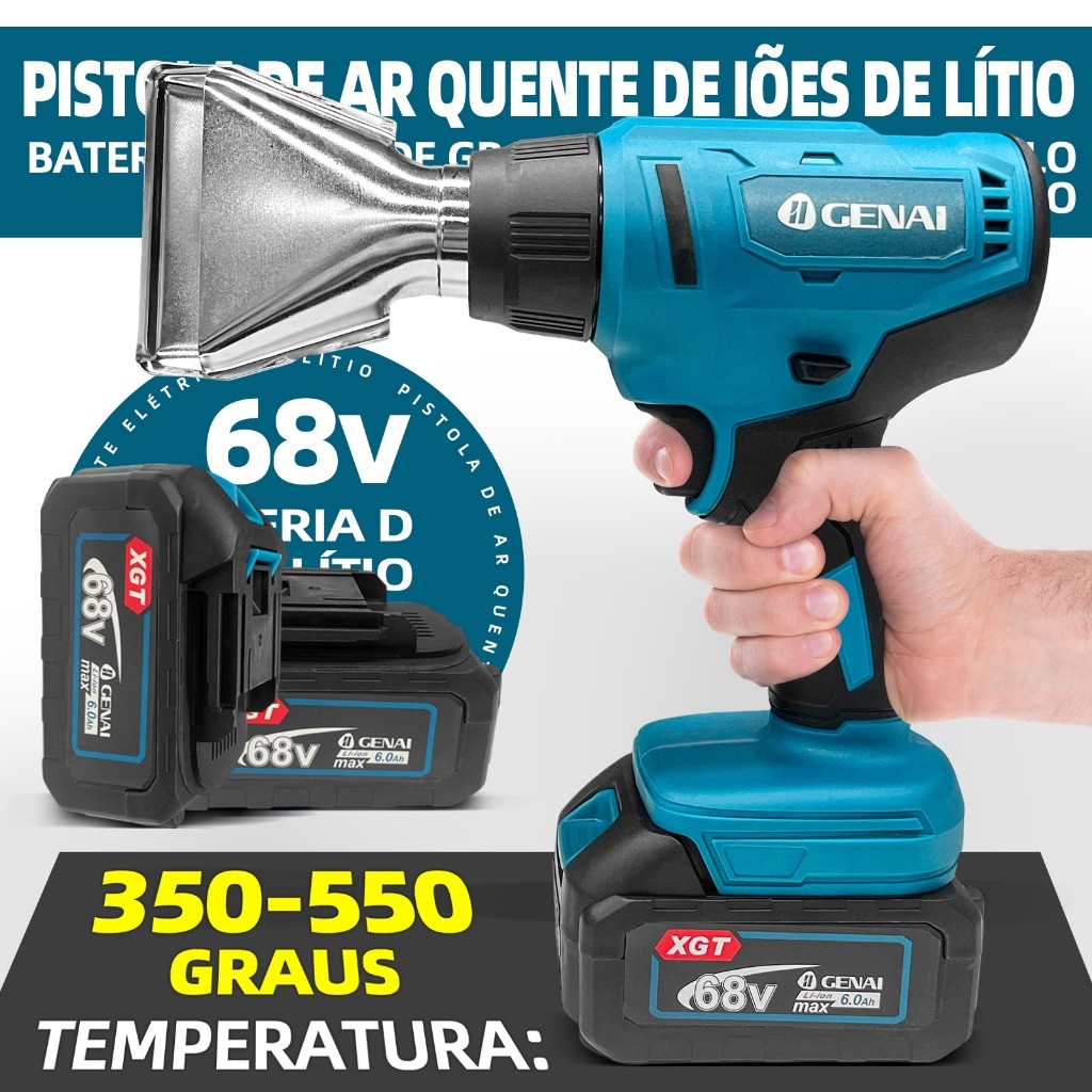 Pistola de Ar Quente Profissional 68V 450W Soprador Térmico 550°C com 2 ...
