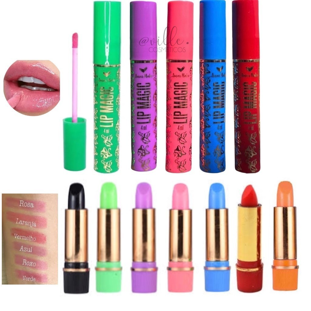 Kit Gloss Labial Magico Lip Magic + Batom Magico Duração 24 Horas ...
