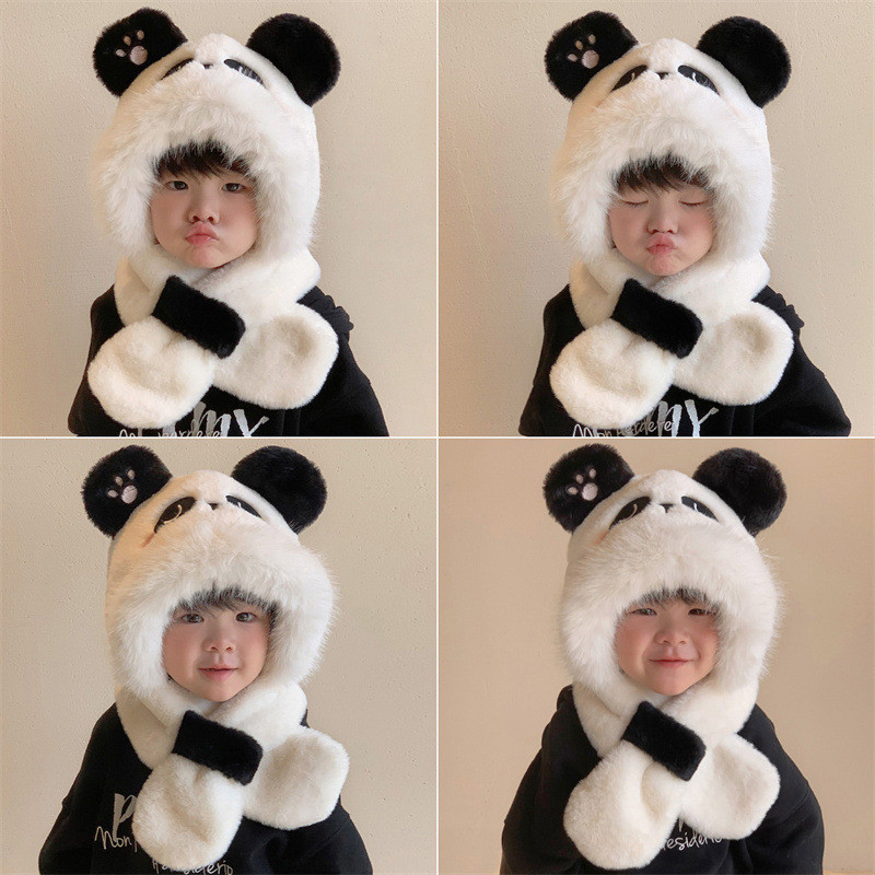 Chapéu Panda Cachecol All-In-One Inverno Bonito Super Bonito Panda De ...