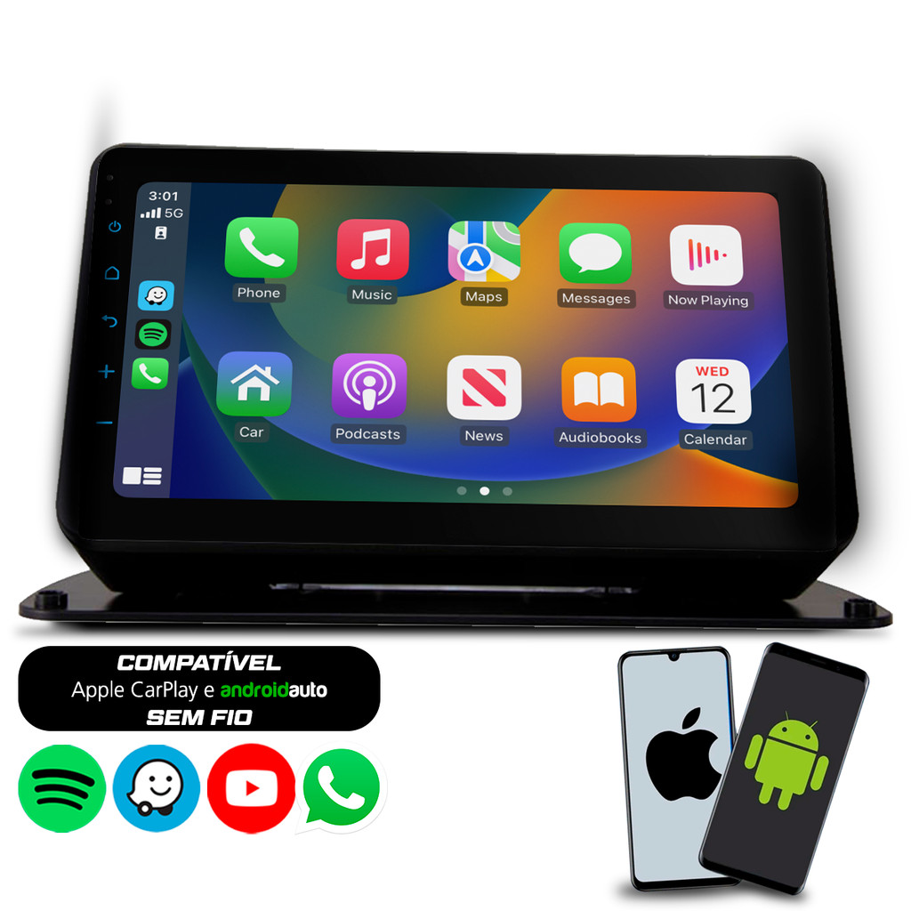 Multimídia 9 Polegadas Carplay Android Auto Sem Fio Com Espelhamento Celular Bluetooth + Moldura ...