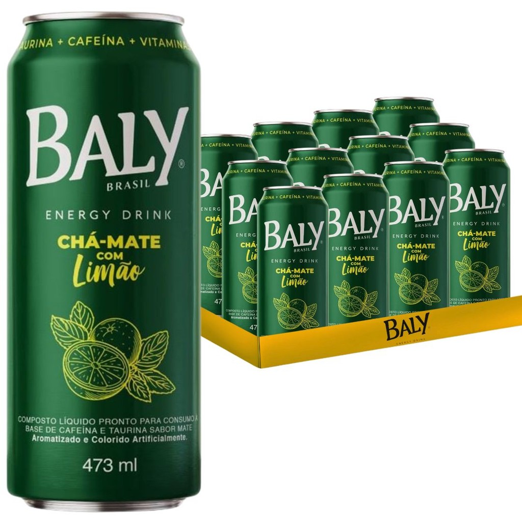 Fardo 12un Energético Baly Chá Mate com Limão Energy Drink Lata 473ml ...