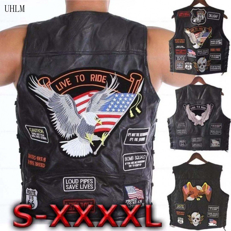 Colete de motocicleta legal, colete de couro masculino com emblema ...