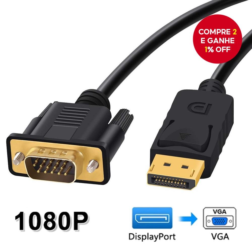 Cabo Adaptador DisplayPort para VGA HD 1080P, Conector Macho a Macho ...